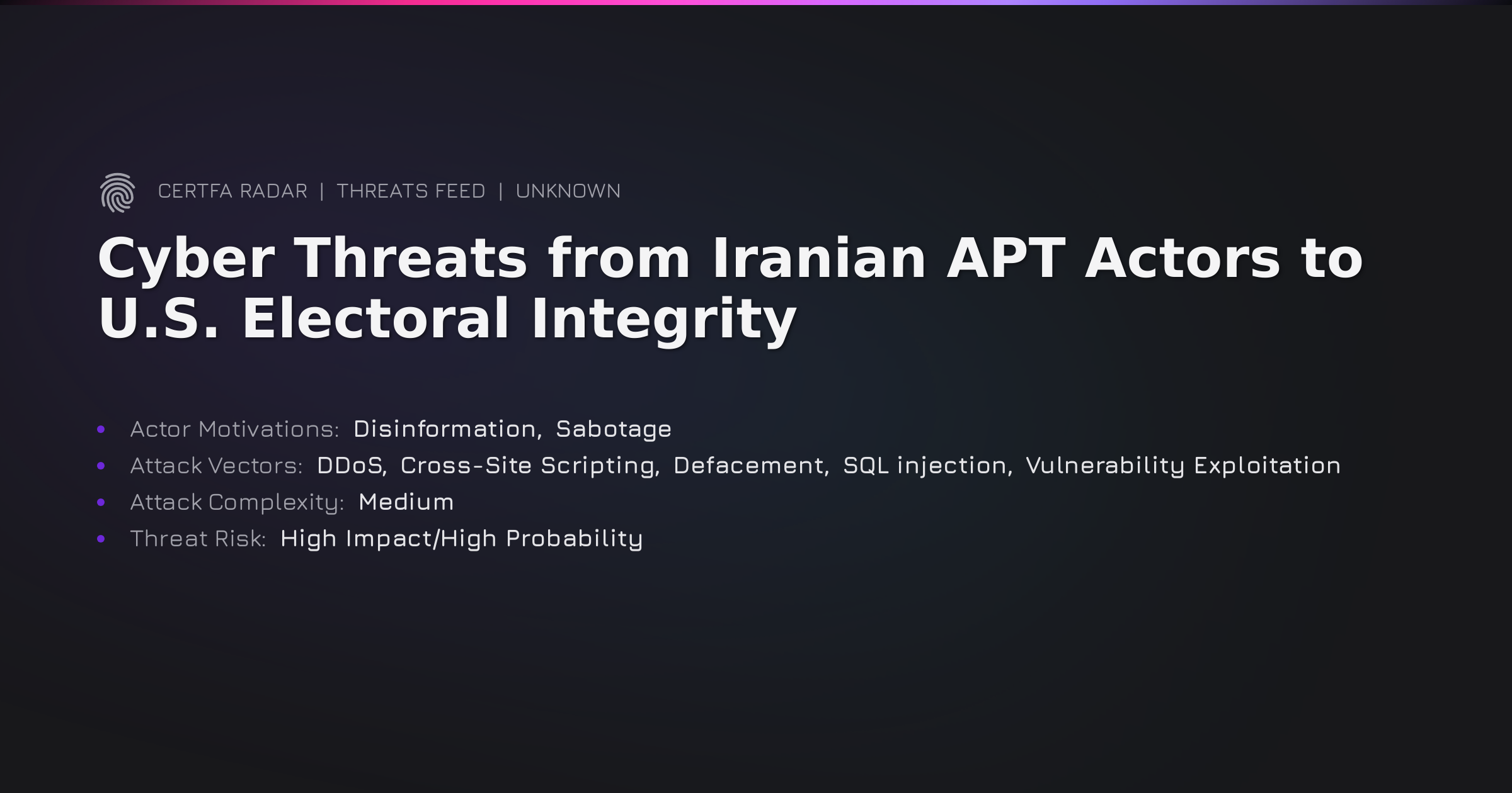 Cyber Threats from Iranian APT Actors to U.S. Electoral Integrity ...